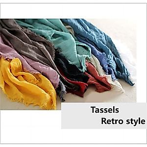 guiyal Cotton Blend Crinkle Vintage Soft Scarf with Fringed Edges,linen scarf,shawl,travel scarf，White scarf