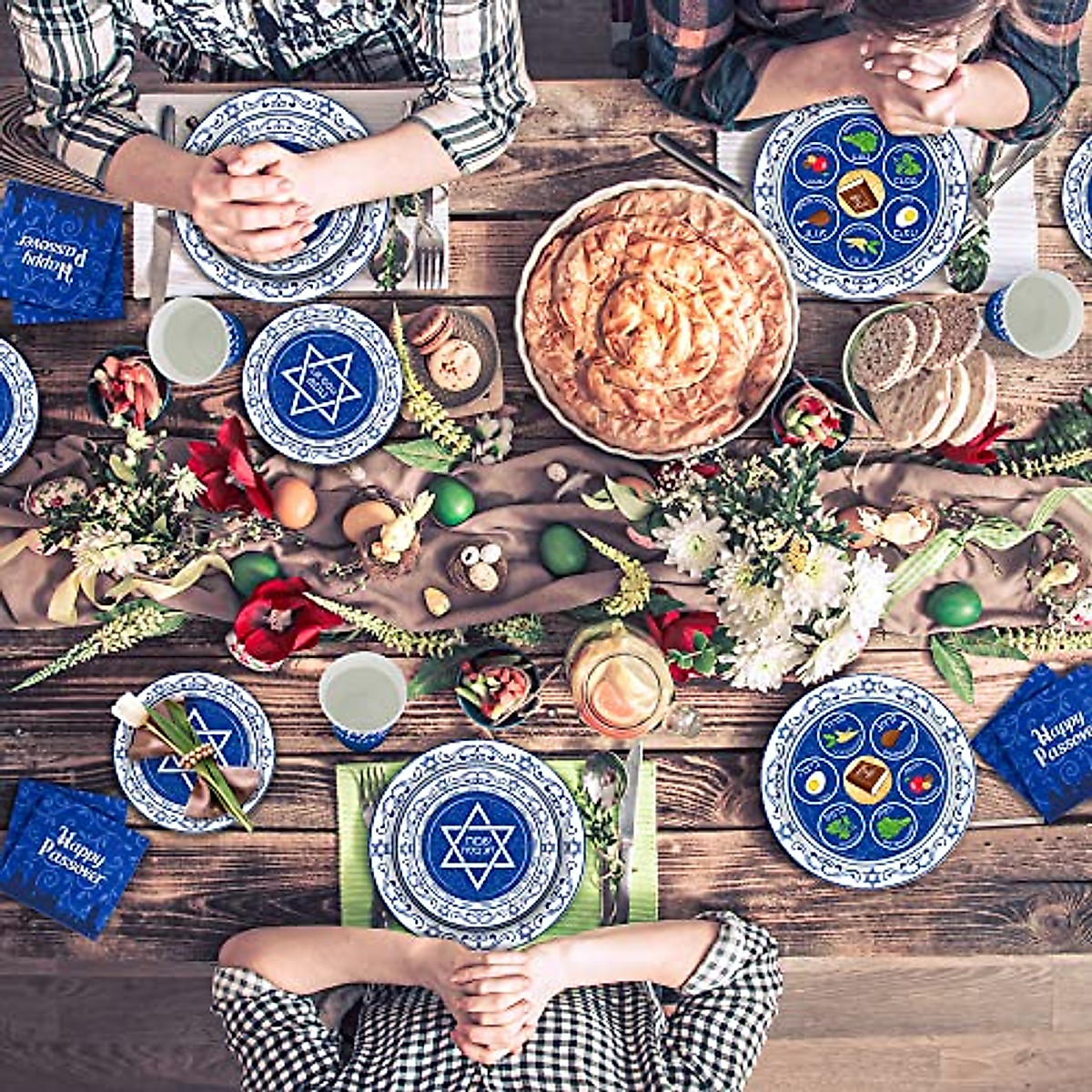 Passover Decorations, 135 PCS Passover Seder Plates Plus HAPPY PASSOVER Banner, Disposable Seder Plates for Passover Food, Renaissance Design Paper Passover Seder Dinnerware Set Serve for 30 Guests