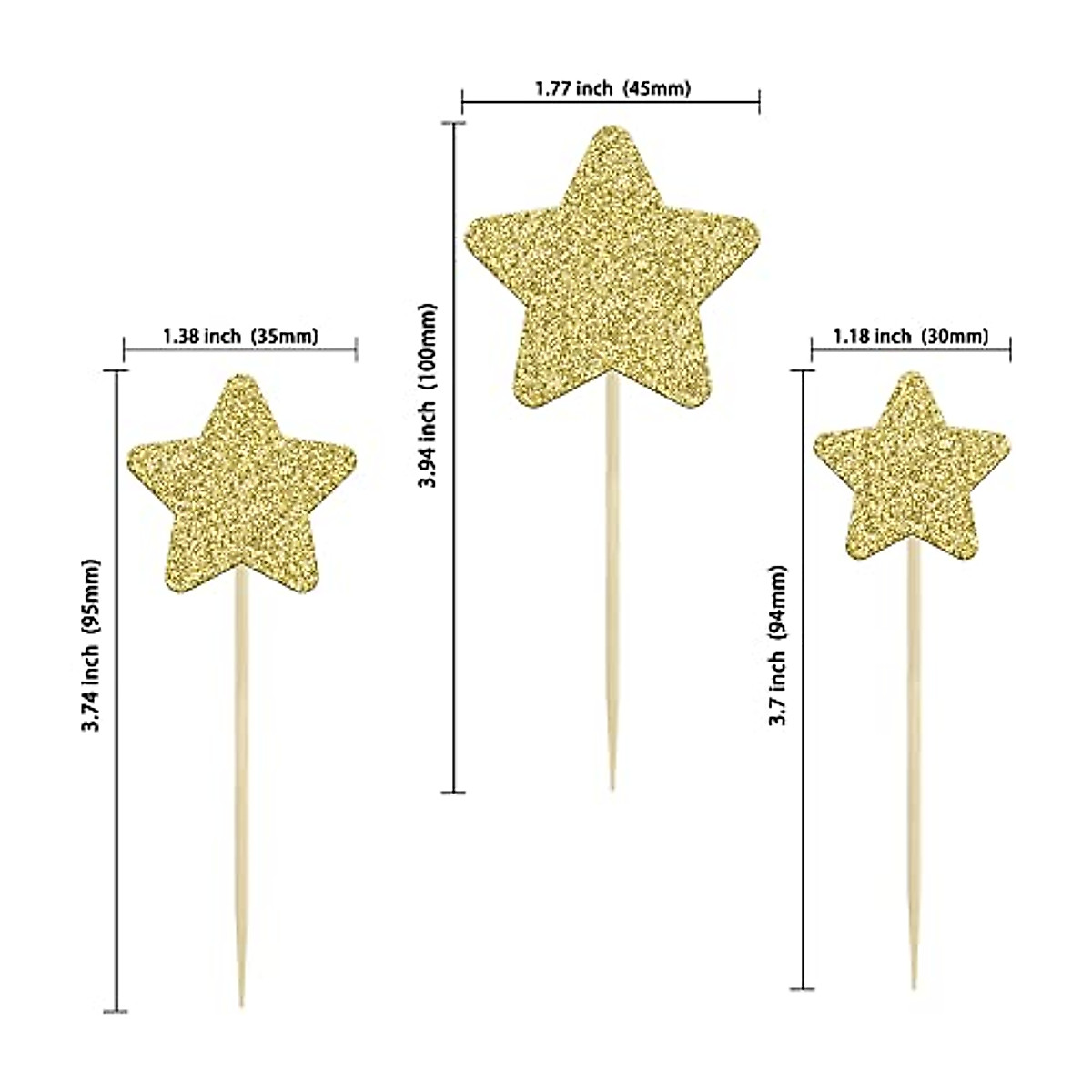 Gyufise 42Pcs Star Cupcake Toppers Gold Glitter Assembled Twinkle Star Cupcake Picks Wedding Engagement Bridal Shower Birthday Party Cake Decorations Supplies Mixed Size