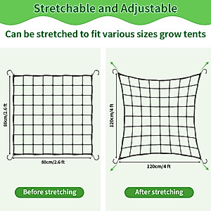 Trellis Netting, Scrog Net with 4 Hooks, 4x4 Trellis Net for Grow Tent, Heavy-Duty Plant Net for Cucumber Gardening and Horticulture, Grow Tent Accessories(1 Pack)