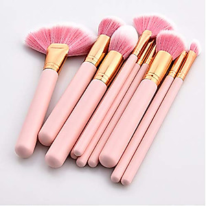 ARALOR Makeup Brushes Set 10 pcs Pink Wood Handle Soft Nylon Bristles Kabuki Makeup Brush Cosmetic Brushes Eyeshadow Eyeliner Blush Brushes