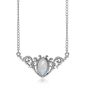 Silvershake Natural Moonstone 925 Sterling Silver Baroque Inspired Pendant with 16 to 18 Inch Adjustable Chain Necklace
