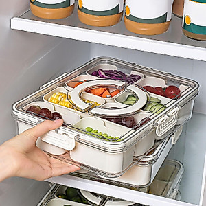 ACQTULOU Divided Serving Tray with Lid and Handle, Removable Divided Platter Food Storage Containers with 8 Compartment, Small Boxes for Onion, Ginger, Garlic, Cherry
