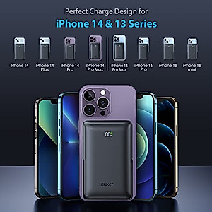 Euker Wireless Portable Charger 10000mAh Magnetic Power Bank PD 20W Mag-Safe Battery Pack with LED Display and Foldable Stand for iPhone 14/13/12 (Grey)