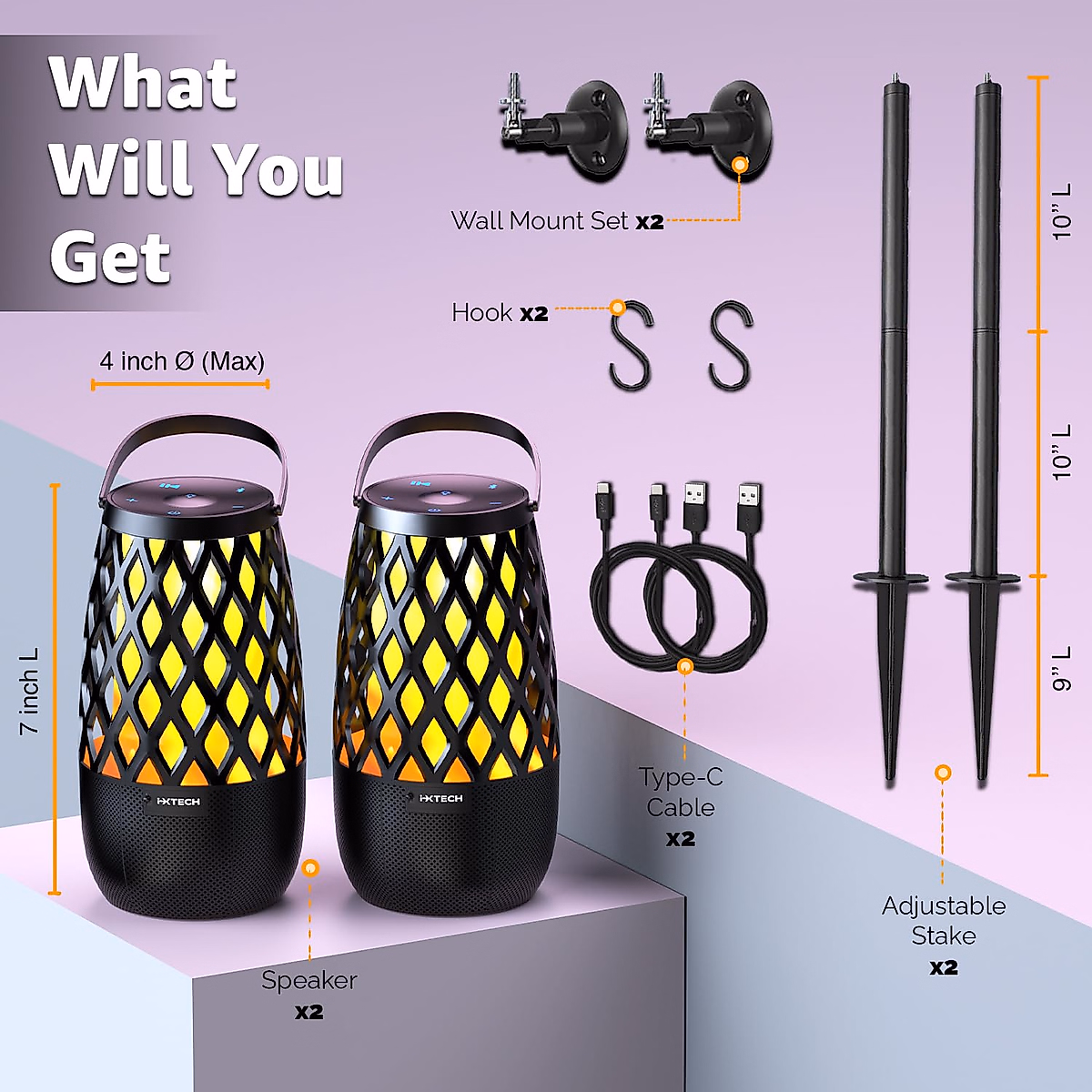 IXTECH Outdoor Bluetooth Speakers, Waterproof Portable Bluetooth Speaker Wireless with Lights, Outdoor Gifts for Dads Mom, Multi-Sync Wireless Connection, Lantern Speakers Mountable, 2 Pack