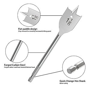 BeHappy 13 Piece Spade Drill Bit Set, Wood Drill Bit Set, Paddle Flat Bit Sets for Woodworking, Carbon Steel Paddle Flat Bit with Quick Change Shank, Nylon Storage Pouch Included, 1/4" to 1-1/2"