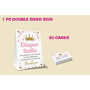 Yuansail Diaper Raffle Tickets For Baby Shower, Crown pink Themed Cards,Party Favors For Baby Showers Game Cards, 1 Sign & 50 Cards Per Pack – (019-niaobu)