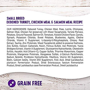 Wellness Complete Health Grain-Free Small Breed Dry Dog Food, Natural Ingredients, Made in USA with Real Turkey, For All Lifestages (Turkey, Chicken & Salmon, 11-Pound Bag)