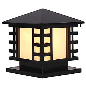Post Lights Outdoor Chinese IP65 Waterproof Black Finish Outdoor Column Lamp Rustproof Garden Wall Patio Pillar Post Lamp Fixture Square Frosted (Diameter 25cm) ()