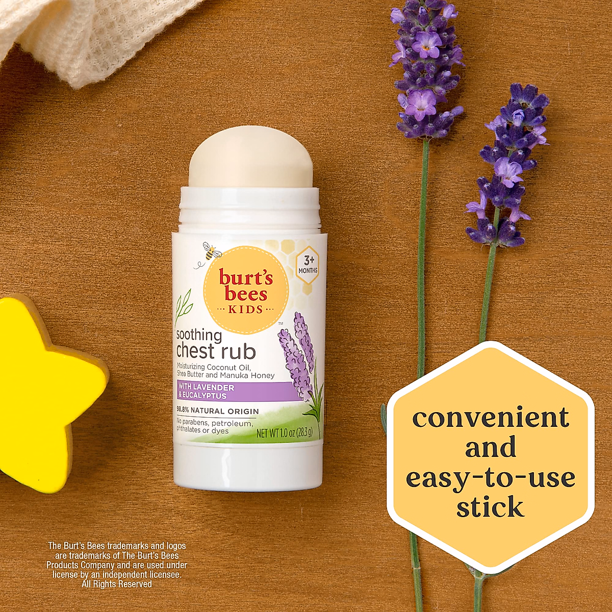 Burt's Bees Kids Chest Rub Stick, Coconut Oil, Shea Butter and Manuka Honey Lavender & Eucalyptus, White, 1 Ounce