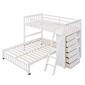 Merax Wooden Twin Over Full Bunk Bed with Six Drawers