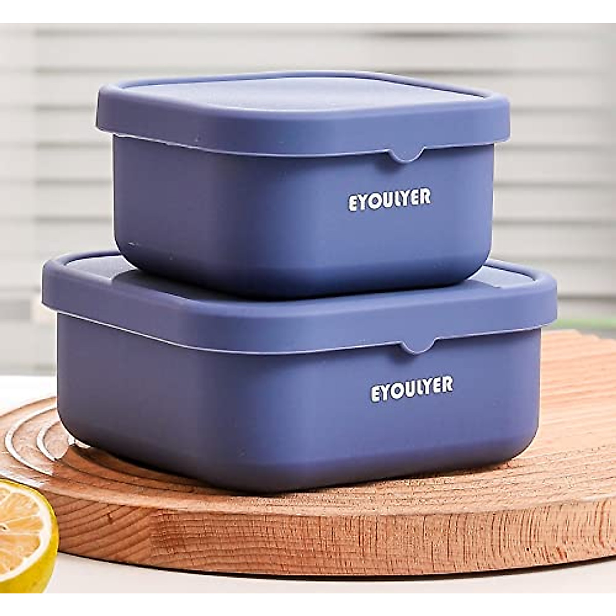 Eyoulyer Silicone Bento Box with Lid Food Storage Durable Bowl Mixing Serving Eating Non-Slip Easy Grip Indoor Outdoor Travel To-Go Food Containers Set2 Canister (BLUE-SQUARE)