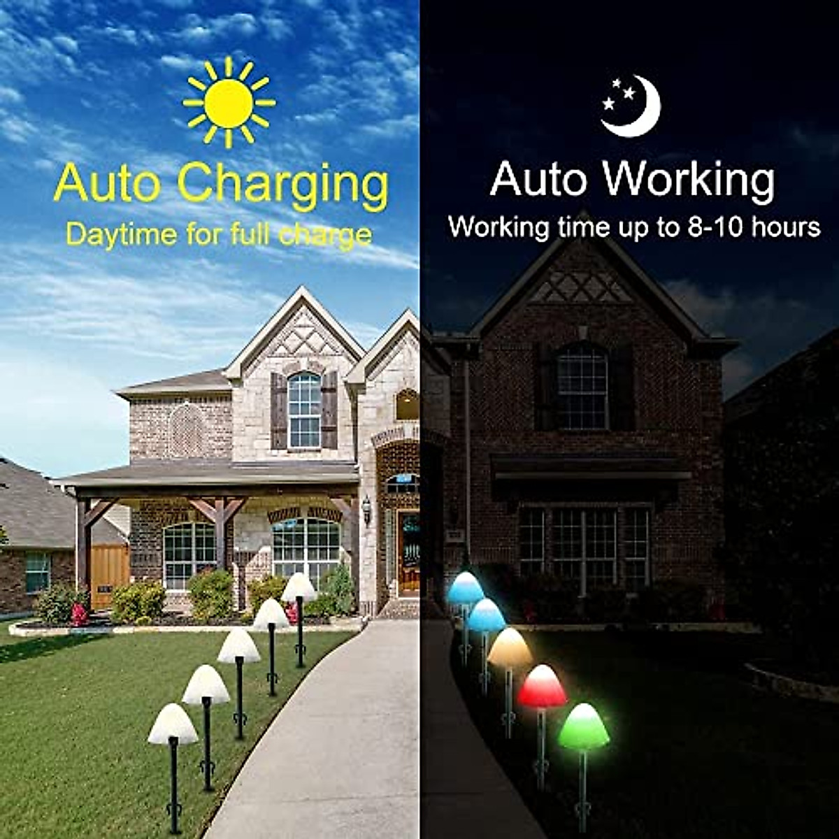 Outdoor Solar Garden Lights, Set of 12 Mini Solar Mushroom Light Outdoor Waterproof Cute Mushroom Shaped Pathway Landscape Lights for Yard Patio Garden Party Wedding Festival Decoration （Multicolor