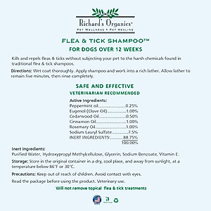 Richard’s Organics Flea&Tick Shampoo for Dogs-100% All-Natural Actives Kills Fleas,Ticks&Repels Mosquitos-Flea Shampoo is Gentle,Won’t Dry Skin,Great Smelling Essential Oils (12oz bottle),FG00440