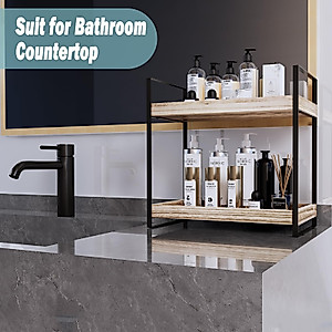 PUNMEYCOOL 2-Tier Bathroom Counter Organizer, Hidden Screw Holes Wood Countertop Organizer Shelf, Skincare Storage Tray for Vanity Counter Corner, Kitchen