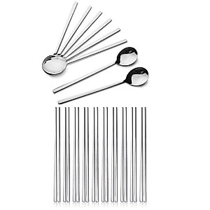 8 Pieces Stainless Steel Korean Spoons + 10 Pairs Stainless Steel Chopsticks
