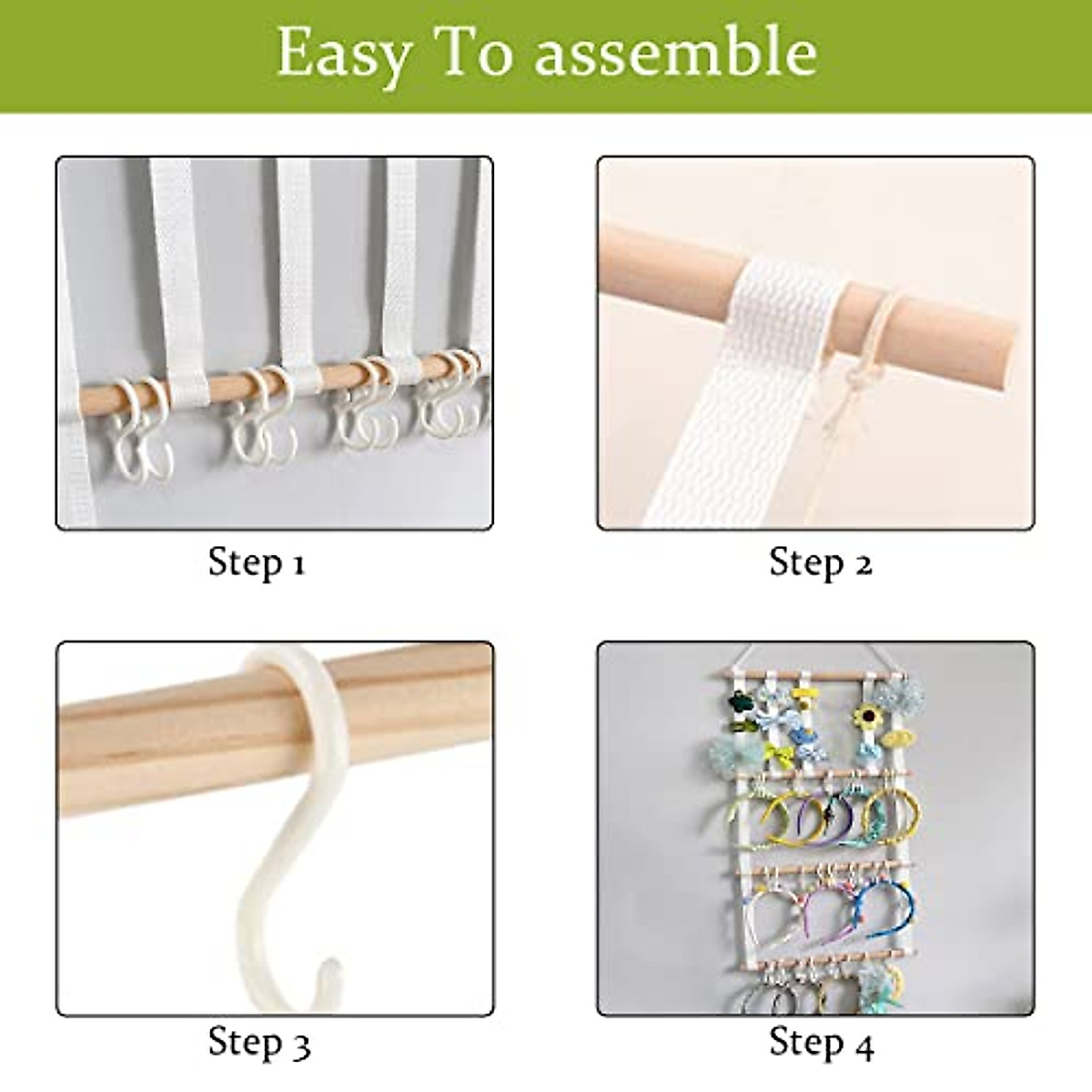 Headband Holder Bow Holder Jewelry Organizer for Girls，Bow Organizer with 30 Pcs S-Hook，Headband Organizer for Hangable Toys,Nursery Closet