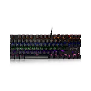 ONE-UP G300 LED Rainbow Backlit Mechanical Game Keyboard, Aluminum Alloy Cover, 87 Key Game Keyboard, Blue Switch, Suitable for PC Games (Black)