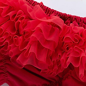 Lucky-BB Baby Girls'Tutu Bloomers Newborn Toddler Cotton Tulle Ruffle Diaper Covers with Bow Red, L-6-12 months