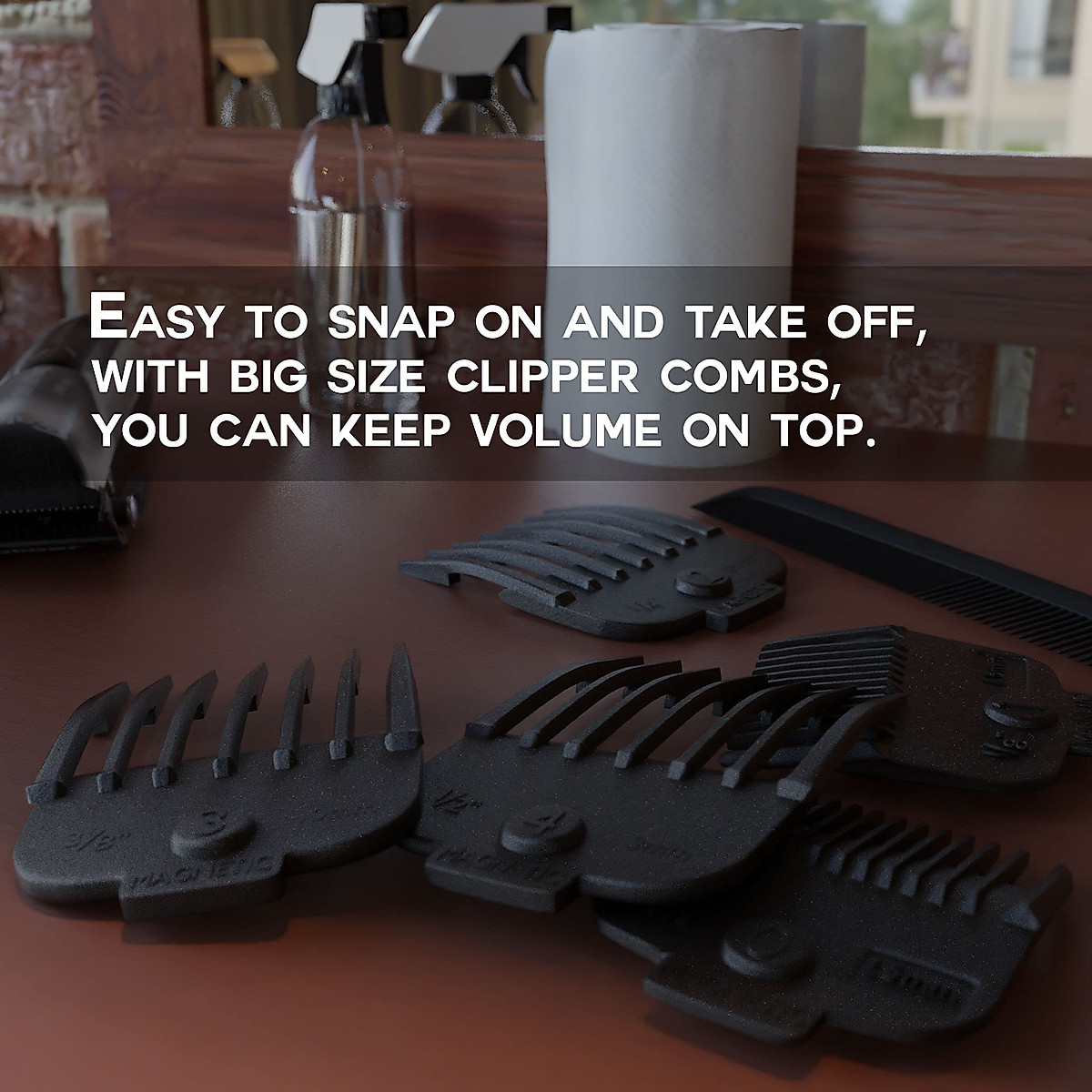 Caliber Magnetic Cutting Guards Set - Professional Hair Cut Clippers Tool - 5 Piece Universal Grooming Guards Replacement - Black Attachment Guide Comb for Precise Hair Cutting and Trim Length