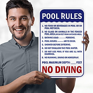 Pool Rule Sign, 12x18 Inches, 3M EGP Reflective, Rust Free .063 Aluminum, Fade Resistant, Made in USA by My Sign Center