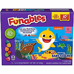 Funables Fruit Snacks, Baby Shark Shaped Fruit Flavored Snacks, Pack of 10 0.8 Ounce Pouches
