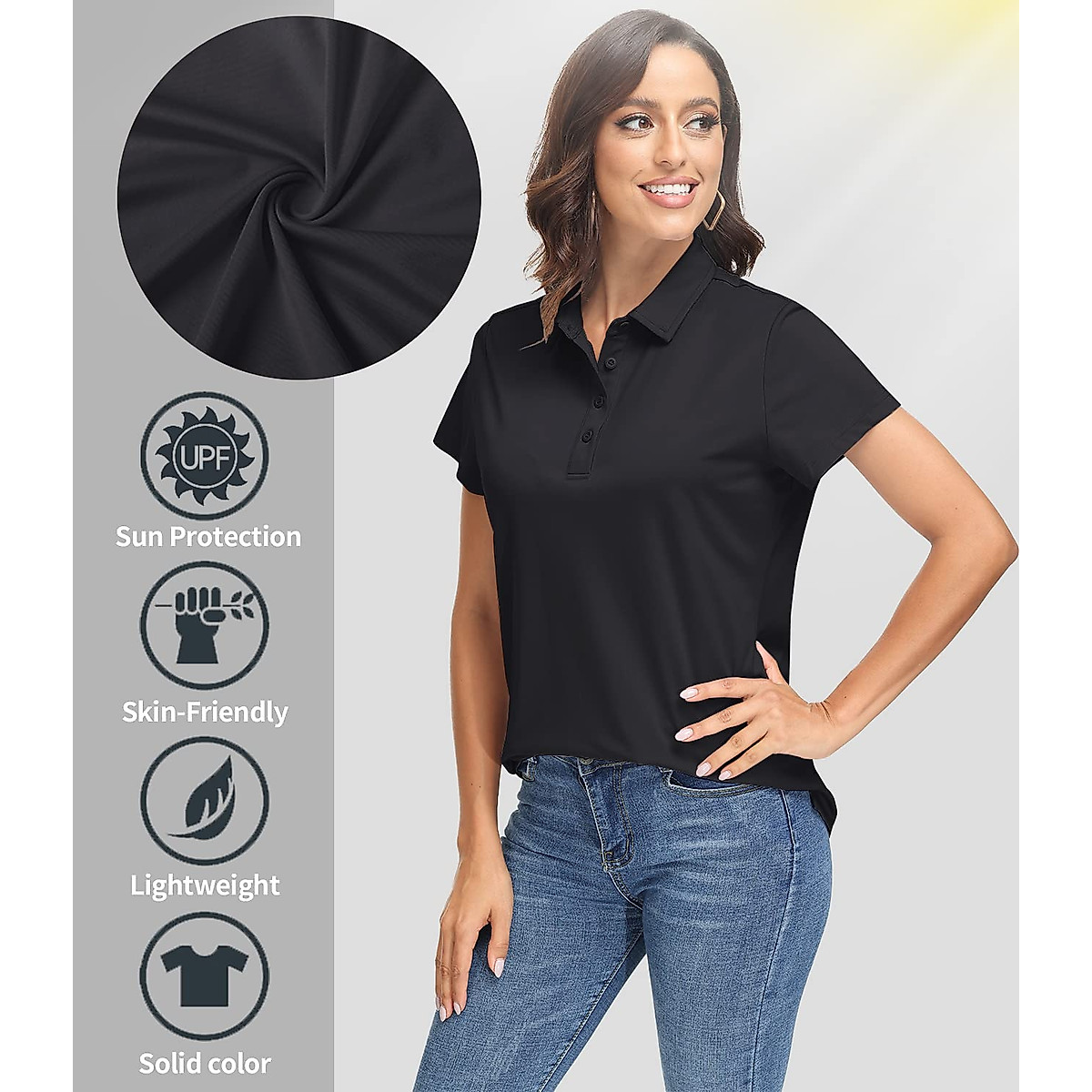 TACVASEN Womens Quick Dry Golf Polo Shirt Short Sleeve Sun Protection Shirts for Women Running Shirts Athletic Shirts Tops Black