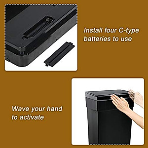 Vnewone 13 Gallon Trash Can Touch Free Automatic for Home, Kitchen, and Bathroom Garbage Plastic High-Capacity Garbage Can,Black