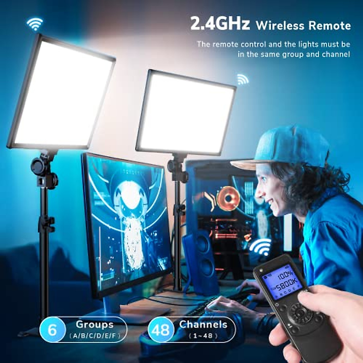 LED Video Light, IVISII 3000K~8000K Bi-Color Studio Lights with Remote/C-Clamp Stand, 2-Pack Led Panel Light, 264pcs LED&3600Lumen Photography Lighting for YouTube TikTok Game Live Stream Video