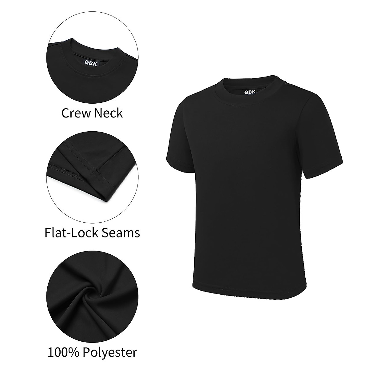 QBK 2T to Youth Neon Shirt Kids UPF 50+ Dry Fit Athletic Short Sleeve T Shirts for Boys and Girls (Black M)