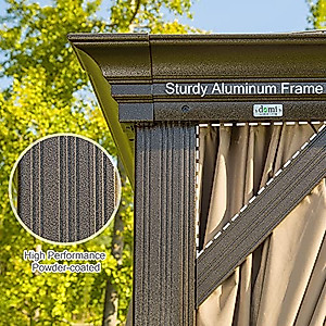 Domi 12'x14' Outdoor Hardtop Gazebo Aluminum Permanent Canopy with Galvanized Steel Roof,Curtains and Netting,for Patios,Backyard,Lawns,Garden