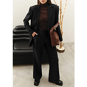 PRETTYGARDEN Women's Fall Two Piece Outfits Dressy Blazer Jacket and Wide Leg Pants Pockets Business Casual Office Suit Sets (Black,Small)