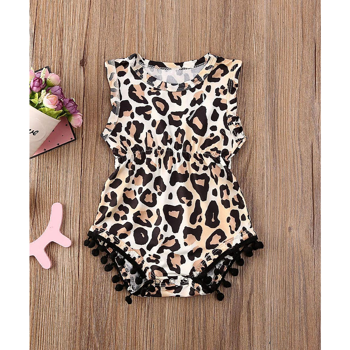Newborn Kids Baby Girls Clothes Floral Jumpsuit Romper Playsuit Backless Ruffle Headband Sunsuit Outfits (Leopard, 0-6 Months)