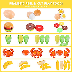 70PCS Pretend Play Food Sets for Kids Kitchen Toys Accessories Set BPA Free Plastic Pizza Toy Food Fruits and Vegetables Dishes Playset Christmas Birthday Gift Toys for Toddlers Boys Girls Storage Box