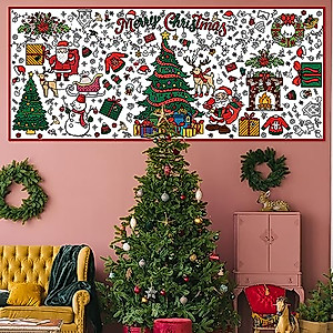 OHOME Christmas Giant Coloring Poster/Tablecloth-Christmas Crafts for Kids-30 x 72 Inches Jumbo Paper Coloring Banner for Kids Activities Games Party Decorations