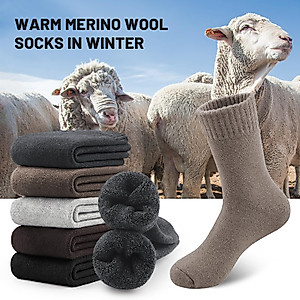 SIMIYA 5 Pairs Merino Wool Socks for Men, Thick Winter Wool Hiking Socks, Warm Breathable Crew Mens Socks（Fit USA Size 7-13