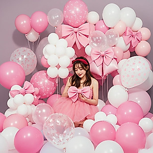 Juome 32 Pcs Pink Bow Balloons Party Decorations - Coquette Bows Birthday Decorations, Bow Theme Decor for Girls Birthday, Bachelorette Decorations, Bridal Engagement Decor, Baby Shower Decoration