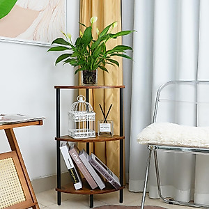 Ymesiyou 3 Tier Corner Shelf Stand, 28 Inch Rustic Industrial Corner Bookshelf, Storage Standing Shelf Unit, Plant Stand, Short Corner Table for Small Spaces in Living Room,Bedroom,Home Office