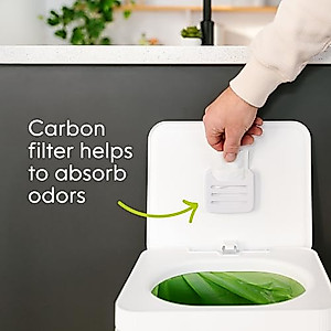 Compost Genie Kitchen Compost Bin, White Stainless-Steel Large, 3.6 Gallon, Indoor Odorless Composting, Hands-Free, Washable Parts, Includes 8 Tear-Off Compostable Bags and 4 Carbon Filters