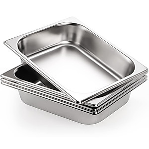 TOPZEA 4 Pack Hotel Pans Half Size, 2.5" Deep 1/2 Size Stainless Steel Steam Table Pan Buffet Catering Food Pan, Warmer Breading Tray Batter Pans for Hotel, Party Catering Supplies