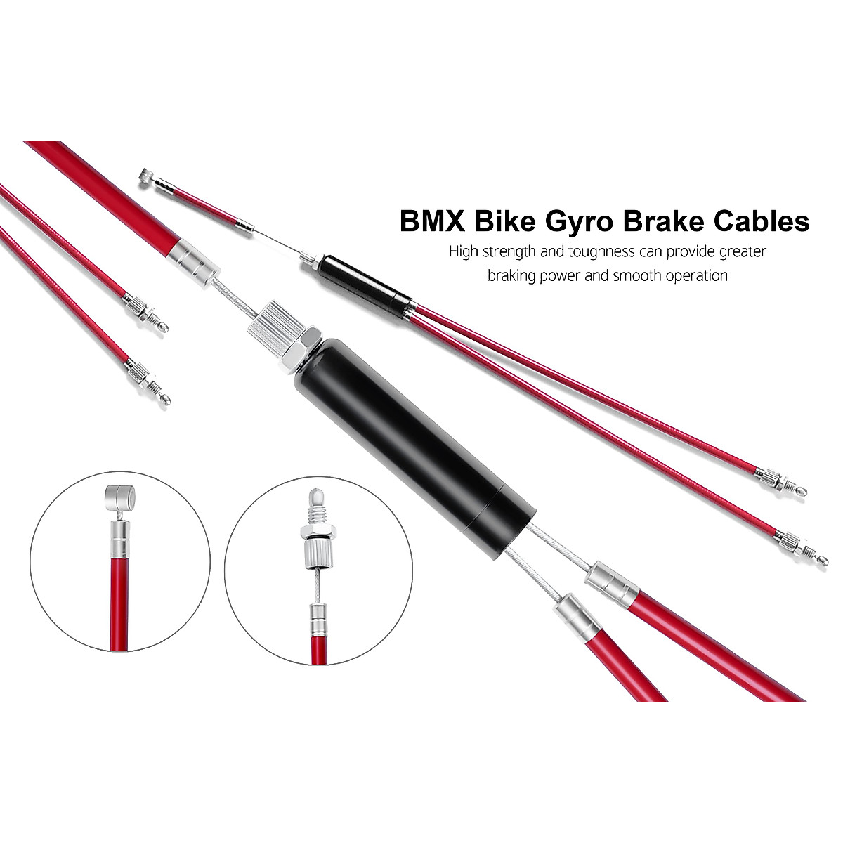 BMX Bike Gyro Brake Cables,Full Kit BMX Bicycle Brake Line Set Cable Wire,Front + Rear (Upper + Lower) with Spinner Rotor (Complete Set) for Bike Part Replacement - Red (RED)