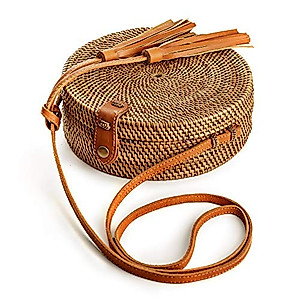 Rattan Bags for Women - Handmade Wicker Woven Purse Handbag Circle Boho Bag Bali