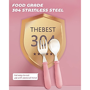 6 pcs Toddler Utensils, Stainless Steel Toddler Silverware Set with Round Handle, Baby Forks for Self Feeding, 3 Toddler Forks and 3 Toddler Spoons, BPA Free