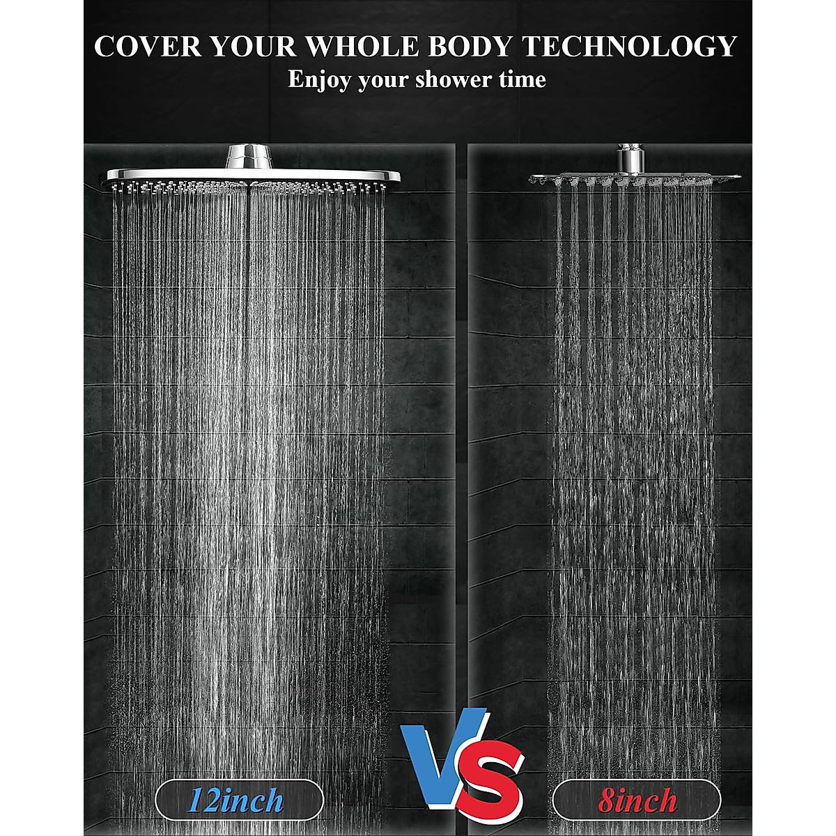 Veken Rain Shower Head, 11.8 Inch Large Rectangular Rainfall Showerhead, Adjustable Stainless Steel 11 inch Extension Arm, Detachable Waterfall Rain Fall Showerheads with Anti-Clog Nozzles, Chrome