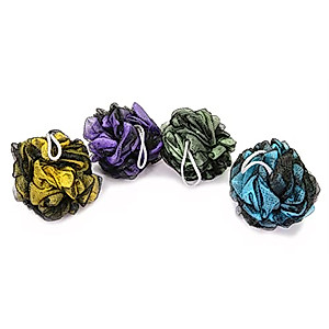 LiFBEAUTiFuL Bathing Ball,Set of Four, xxl-75g，Super Large Size,Towel Gourd,Strong Exfoliation， Four Colors,Delicate Foam，Four Hooks are accompanied，Loofah, Blue,yellow,purple,green, 6×6×6 Inch