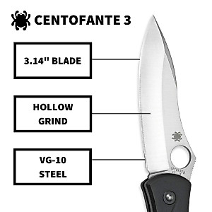 Spyderco CENTOFANTE 3 Prestige Folding Utility Pocket Knife with 3.14" VG-10 Stainless Steel Hollow Ground Blade and Lightweight FRN Handle - PlainEdge - C66PBK3