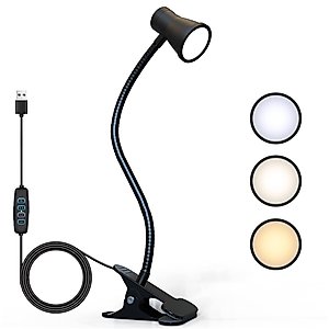 KOTUDAY Clip on lamp for Bed Headboard with Clamp for Reading, Small Clip on Light for Desk or Bedside, Flexible Gooseneck Small Clamp Light has 3 Color Modes 10 Brightness.(Black)