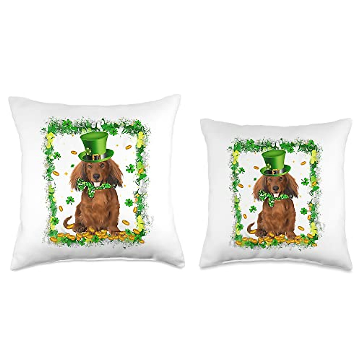 Dachshund Dog St Patricks Day 2023 Shirt Costume Cute Dachshund Dog St Patricks Day Irish Shamrock Throw Pillow, 18x18, Multicolor