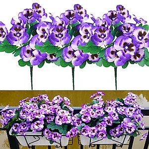 QIANYUN 8 Bundles Fake Flowers Pansy small wild flower daisy Faux Plastic Purple Flowers for Home Wedding Kitchen Garden Table Centerpieces Indoor Outdoor Decor (Purple)