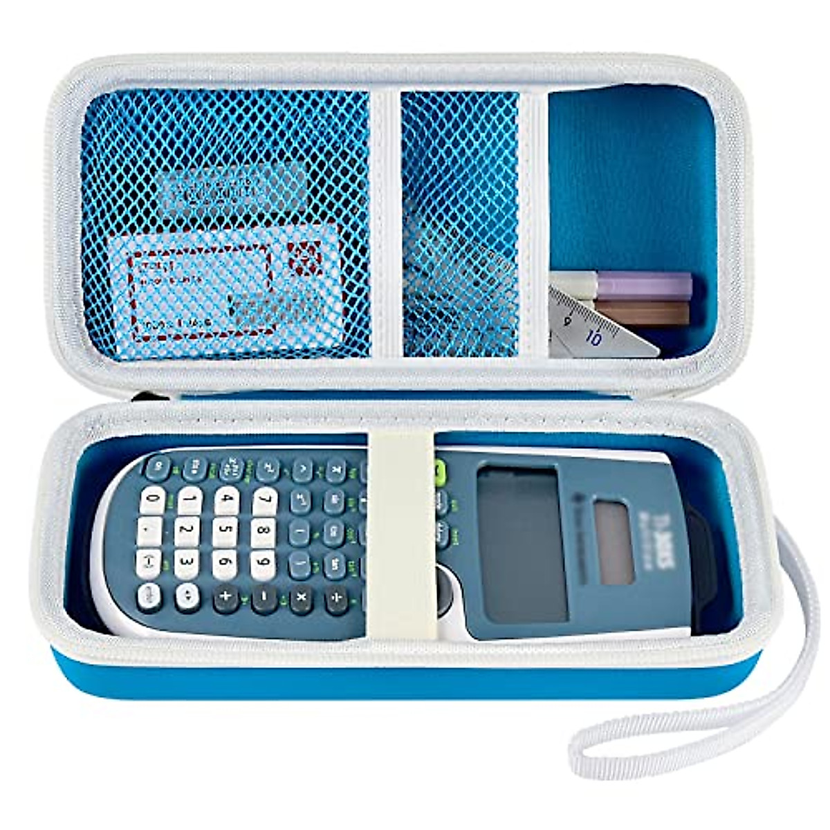 Case Compatible with Texas Instruments TI-30XS for MultiView Scientific Calculator, Storage Holder Carrying Organizer Bag with Mesh Pocket for Pens, Pencil, Batteries and Accessories (Box Only) -Blue